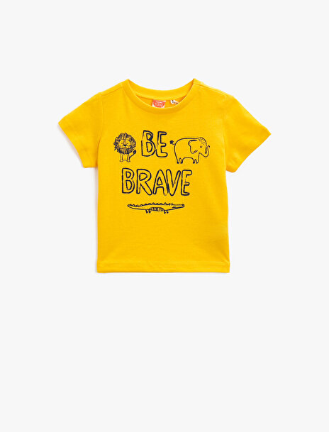 Koton Erkek Çocuk Yazılı Tişört Pamuklu Kısa Kollu Bisiklet Yaka