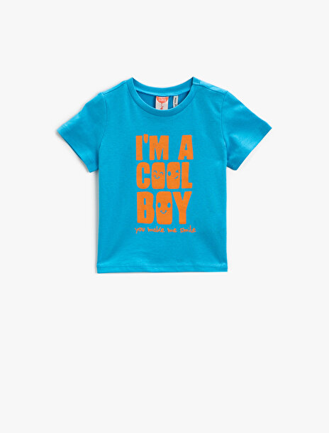 Koton Erkek Çocuk Kısa Kollu Tişört Yazılı Baskılı Pamuklu