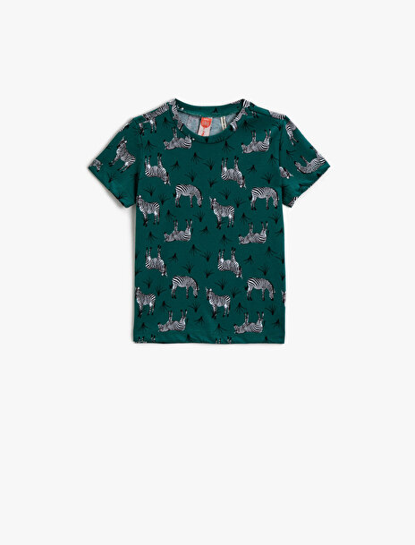 Koton Erkek Çocuk Zebra Desenli Tişört Pamuklu