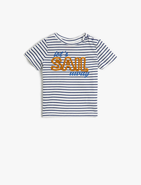Koton Erkek Çocuk Çizgili Tişört Kısa Kollu Pamuklu Yazılı