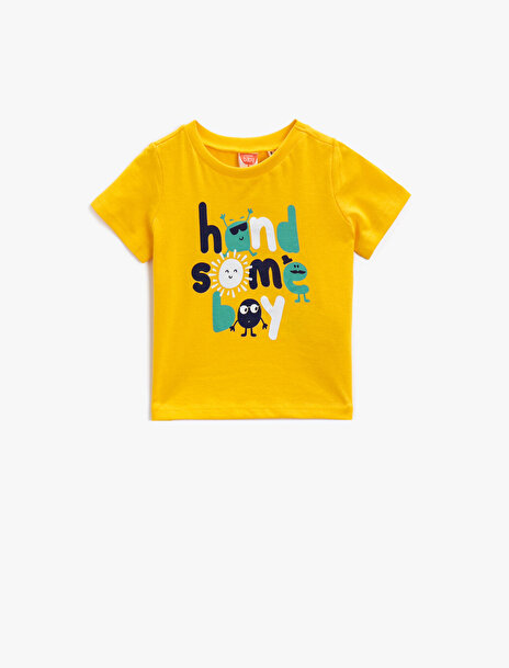 Koton Erkek Çocuk Yazılı Tişört Kısa Kollu Biisiklet Yaka Pamuklu