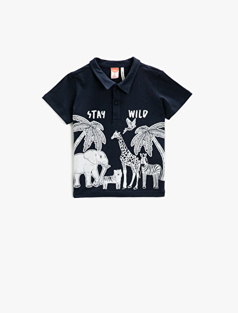 Koton Erkek Çocuk Polo Yaka Tişört Baskılı Pamuklu Kısa Kollu