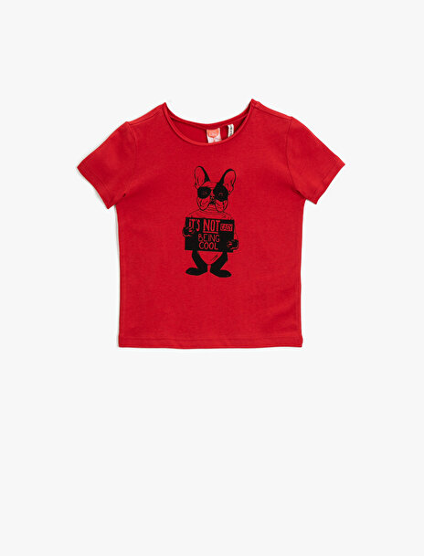 Koton Erkek Çocuk Köpek Baskılı Tişört Kısa Kollu Pamuklu Bisiklet Yaka