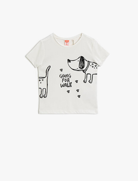 Koton Erkek Çocuk Köpek Baskılı Tişört Kısa Kollu Pamuklu Bisiklet Yaka