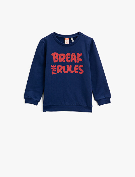 Koton Erkek Çocuk Pamuklu Yazılı Baskılı Bisiklet Yaka Uzun Kollu Sweatshirt