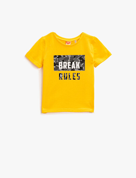 Koton Erkek Çocuk Yazılı Tişört Pamuklu Kısa Kollu Bisiklet Yaka