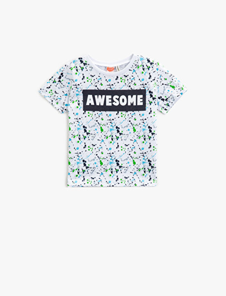 Koton Erkek Çocuk Bisiklet Yaka Tişört Pamuklu Yazı Baskılı Kısa Kollu