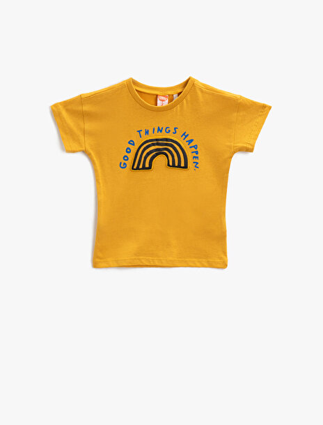 Koton Erkek Çocuk Yazılı Tişört Pamuklu Kısa Kollu Bisiklet Yaka İşlemeli