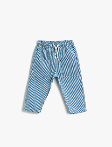 Koton Erkek Çocuk Çizgili Pantolon Pamuklu Beli Bağlamalı Cepli