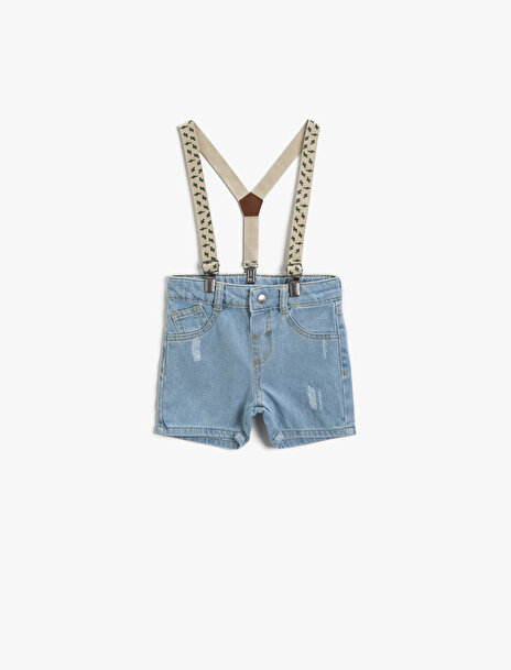 Koton Erkek Çocuk Askılı Jean Şort Pamuklu