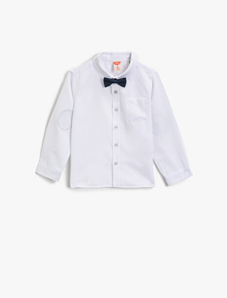 Koton Erkek Çocuk Pamuklu Kravat Detaylı Klasik Yaka Uzun Kollu Gömlek
