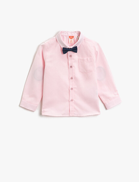 Koton Erkek Çocuk Pamuklu Kravat Detaylı Klasik Yaka Uzun Kollu Gömlek