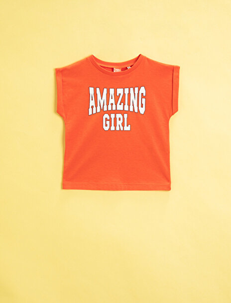 Koton Kız Çocuk Yazılı Baskılı Tişört Bisiklet Yaka Pamuklu