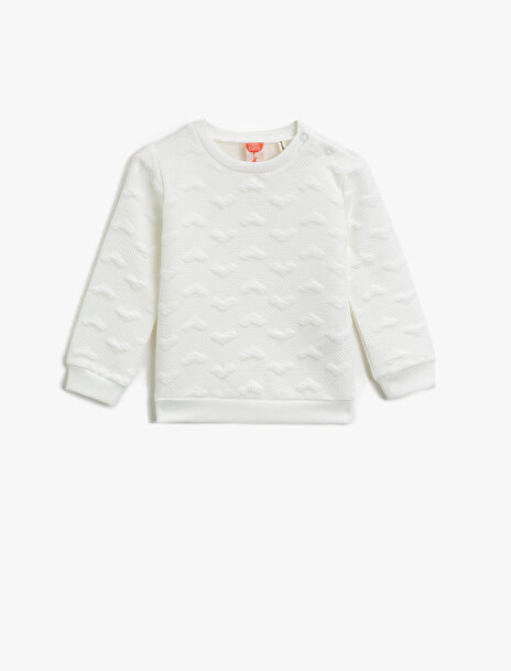 Koton Kız Çocuk Bisiklet Yaka Kalp Desenli Uzun Kollu Sweatshirt