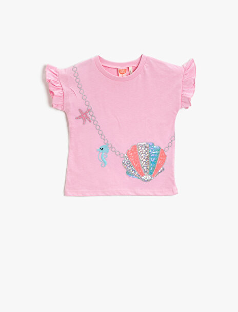 Koton Kız Çocuk Fırfırlı Tişört Pullu Pamuklu