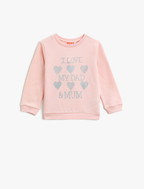 Koton Kız Çocuk Yazılı Baskılı Simli Pamuklu Bisiklet Yaka Uzun Kollu Sweatshirt