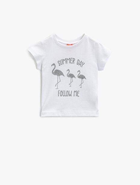 Koton Kız Çocuk Kısa Kollu Tişört Yazılı Baskılı Simli Pamuklu Koton Kız Çocuk Kısa Kollu Tişört Yazılı Baskılı Simli Pamuklu