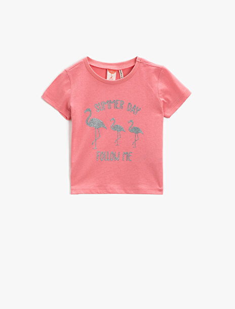 Koton Kız Çocuk Kısa Kollu Tişört Yazılı Baskılı Simli Pamuklu Koton Kız Çocuk Kısa Kollu Tişört Yazılı Baskılı Simli Pamuklu