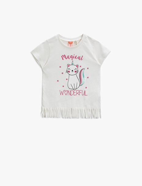 Koton Kız Çocuk Pullu Tişört Kedi Baskılı Püsküllü Pamuklu Koton Kız Çocuk Pullu Tişört Kedi Baskılı Püsküllü Pamuklu