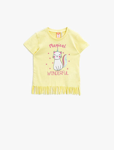 Koton Kız Çocuk Pullu Tişört Kedi Baskılı Püsküllü Pamuklu Koton Kız Çocuk Pullu Tişört Kedi Baskılı Püsküllü Pamuklu