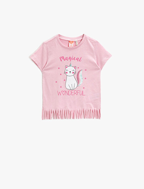 Koton Kız Çocuk Pullu Tişört Kedi Baskılı Püsküllü Pamuklu Koton Kız Çocuk Pullu Tişört Kedi Baskılı Püsküllü Pamuklu