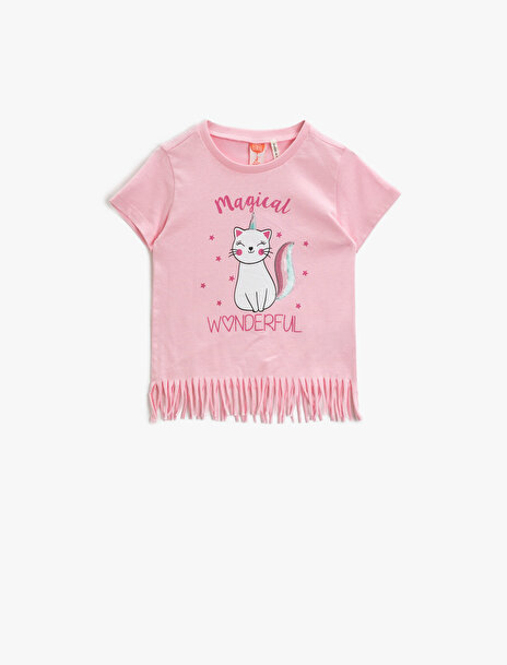 Koton Kız Çocuk Pullu Tişört Kedi Baskılı Püsküllü Pamuklu Koton Kız Çocuk Pullu Tişört Kedi Baskılı Püsküllü Pamuklu