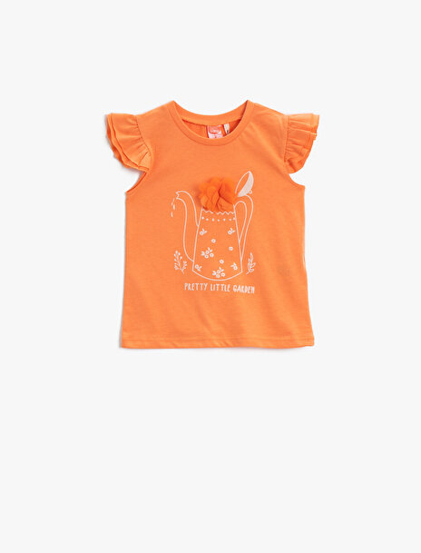 Koton Kız Çocuk Baskılı Tişört Fırfırlı Pamuklu