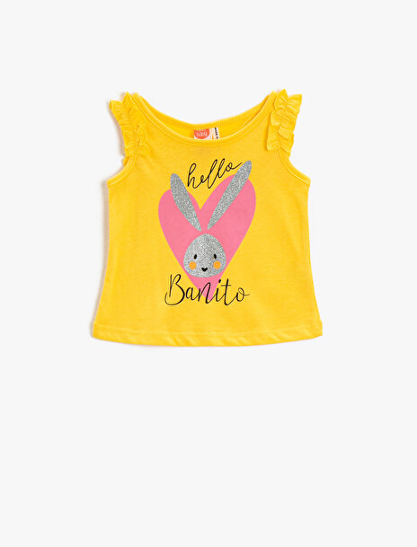 Koton Kız Çocuk Fırfırlı Baskılı Atlet Simli