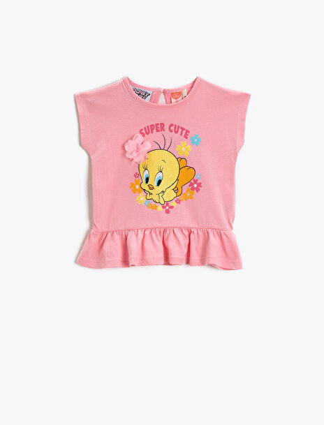 Koton Kız Çocuk Tweety Tişört Fırfırlı Lisanslı Pamuklu Koton Kız Çocuk Tweety Tişört Fırfırlı Lisanslı Pamuklu