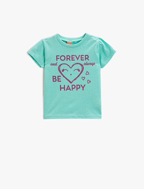 Koton Kız Çocuk Kalp Baskılı Tişört Pamuklu