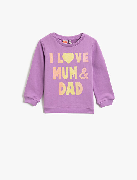 Koton Kız Çocuk Yazılı Baskılı Pamuklu Bisiklet Yaka Uzun Kollu Sweatshirt