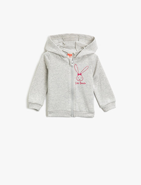 Koton Kız Çocuk Kapüşonlu Pamuklu Fermuarlı Baskılı Uzun Kollu Sweatshirt