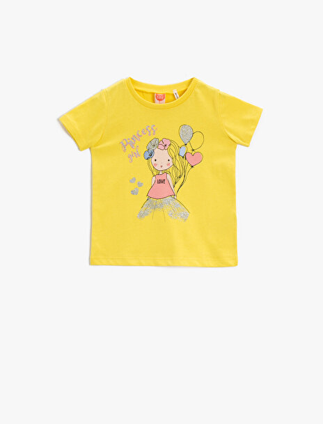 Koton Kız Çocuk Baskılı Tişört Simli Pamuklu