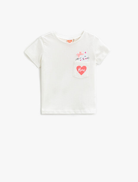 Koton Kız Çocuk Baskılı Tişört Pamuklu Kurdeleli