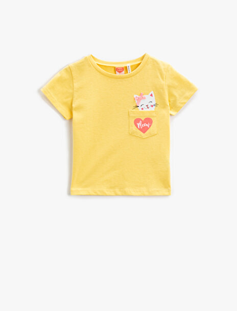 Koton Kız Çocuk Baskılı Tişört Pamuklu Kurdeleli