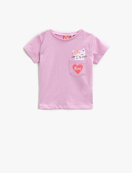 Koton Kız Çocuk Baskılı Tişört Pamuklu Kurdeleli