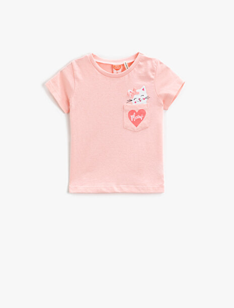 Koton Kız Çocuk Baskılı Tişört Pamuklu Kurdeleli