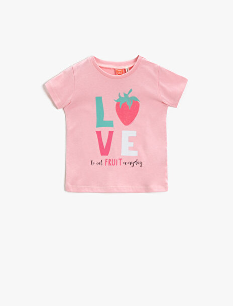 Koton Kız Çocuk Çilek Baskılı Tişört Love Yazılı