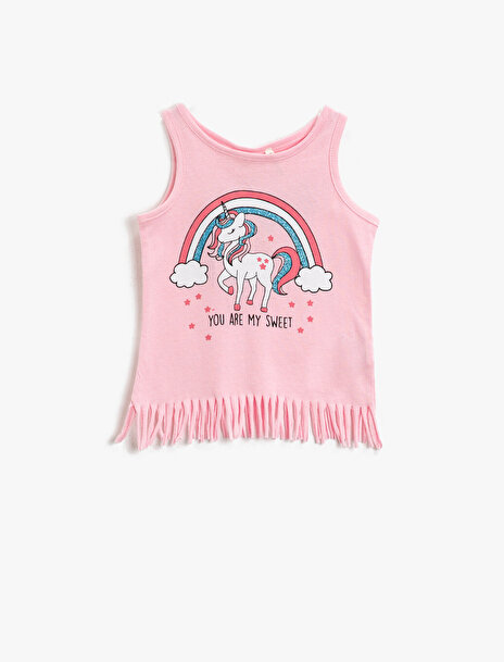 Koton Kız Çocuk Baskılı Atlet Pamuklu Püsküllü