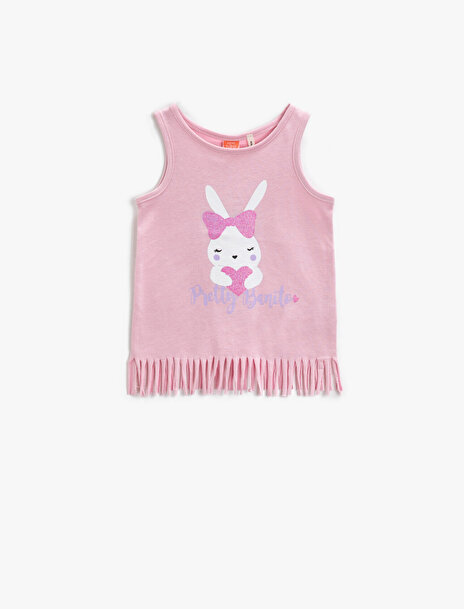 Koton Kız Çocuk Tavşan Baskılı Püsküllü Atlet Simli Pamuklu