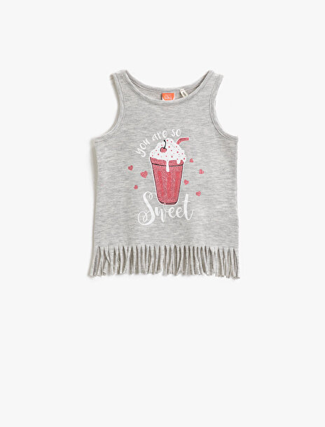 Koton Kız Çocuk Püsküllü Atlet Pamuklu Bisiklet Yaka Baskılı