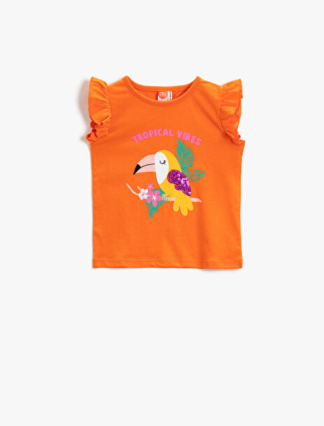 Koton Kız Çocuk Fırfırlı Atlet Pamuklu Baskılı