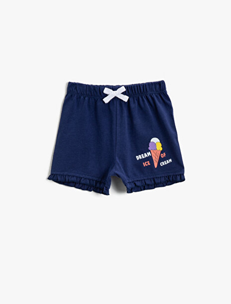 Koton Kız Çocuk Baskılı Şort Fırfırlı Pamuklu