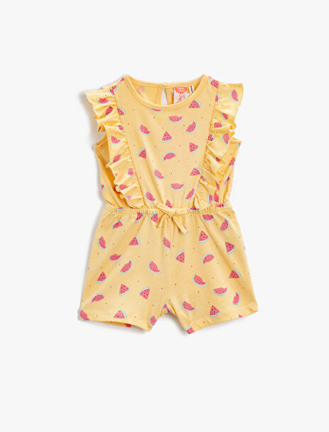 Koton Kız Çocuk Karpuzlu Tulum Fırfırlı Pamuklu