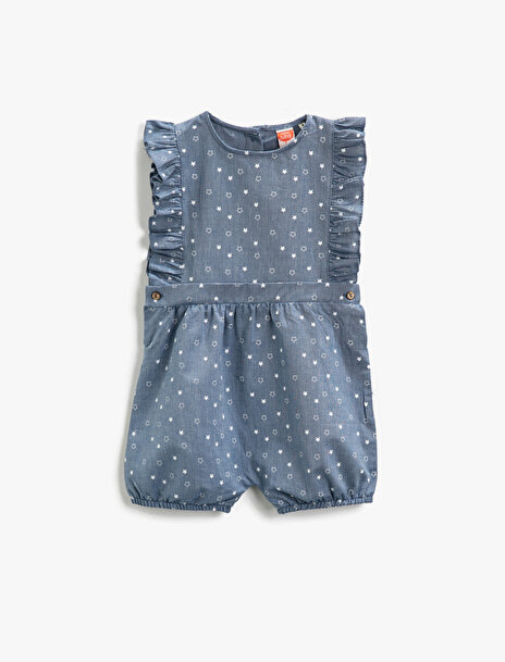 Koton Kız Çocuk Kot Tulum Fırfırlı Baskılı Pamuklu