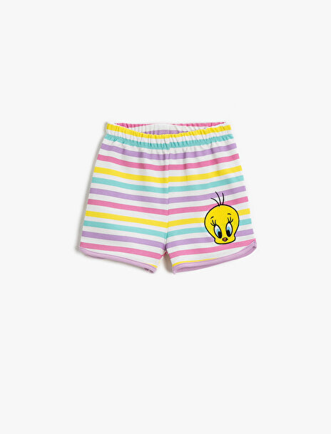 Koton Kız Çocuk Tweety Şort Çizgili Pamuklu