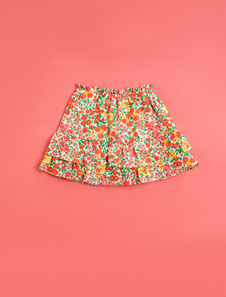 Koton Kız Çocuk Çiçekli Etek Katlı Pamuklu