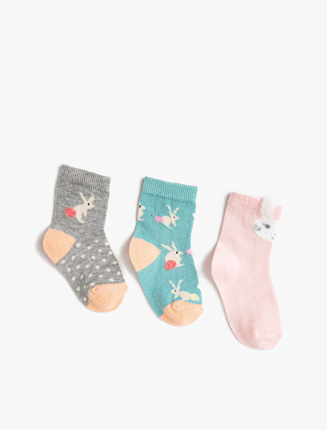 Koton Kız Çocuk Kız Bebek Tavşanlı Çorap Seti Desenli Pamuklu
