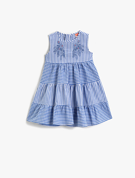 Koton Kız Çocuk Nakışlı Elbise Çizgili Pamuklu