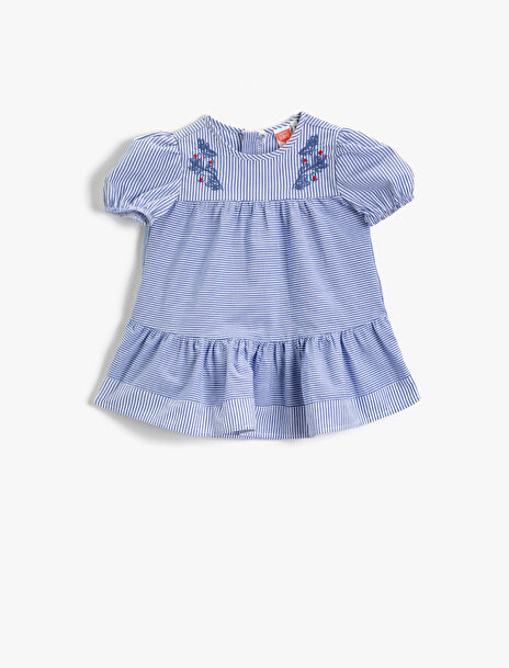 Koton Kız Çocuk Nakışlı Elbise Çizgili Pamuklu